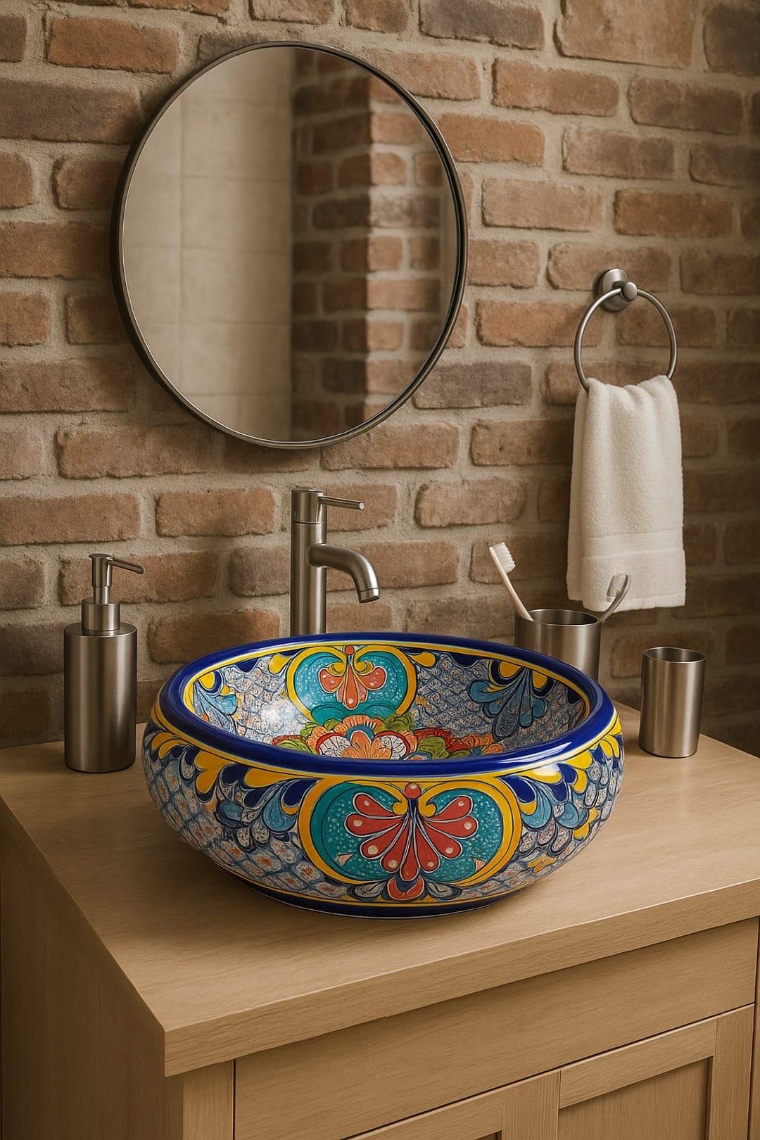 Authentic 15" Mexican Talavera Sink Bursting With Color and Personality ...