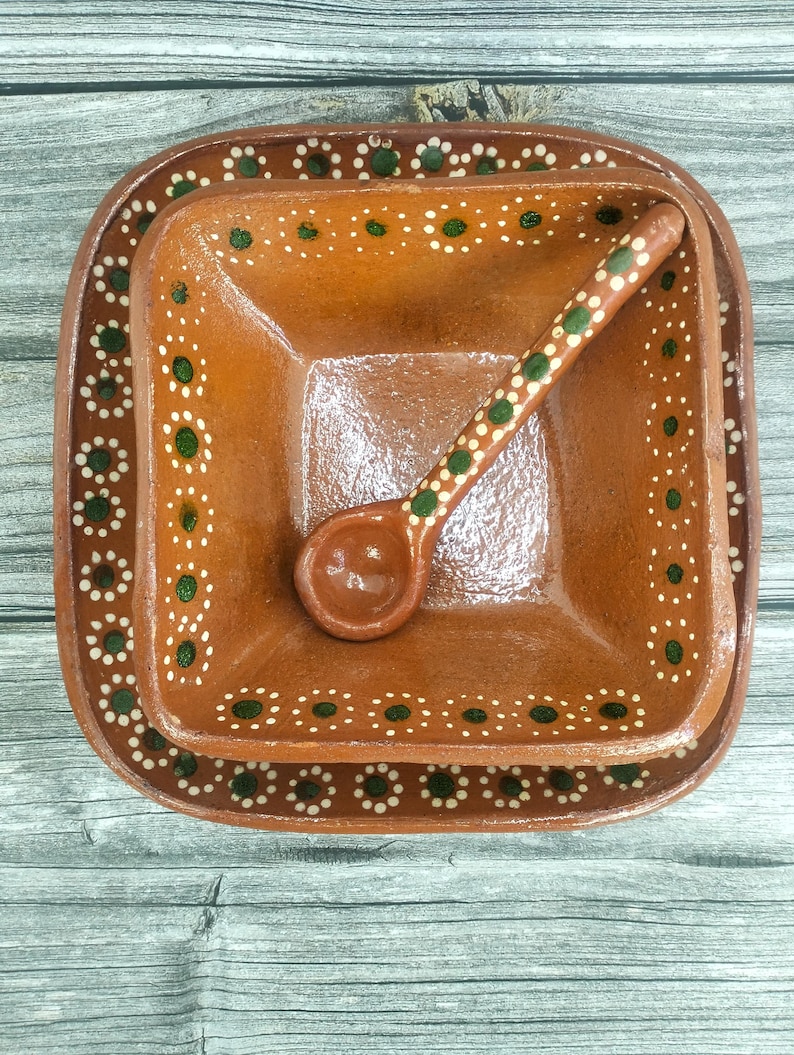 Set Handmade Mexican Clay Salsa Dishes With Spoons – Traditional ...