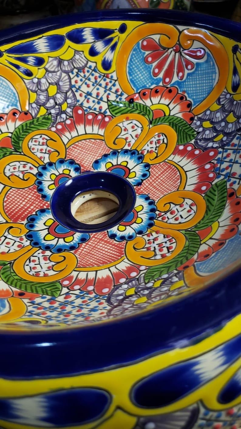 Authentic 15" Mexican Talavera Sink Bursting With Color and Personality ...