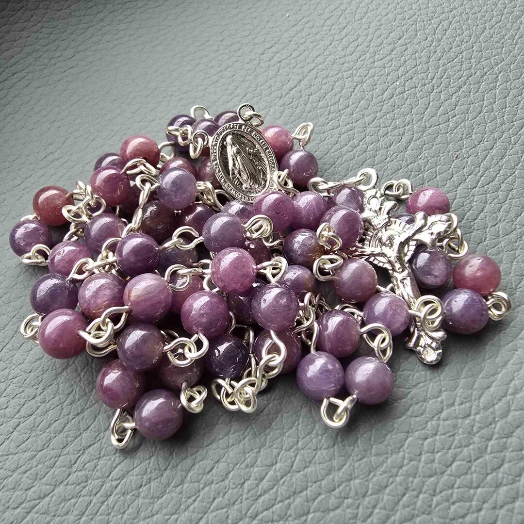 Silver Natural Ruby Rosary Beads Traditional Catholic Gift, Sterling ...