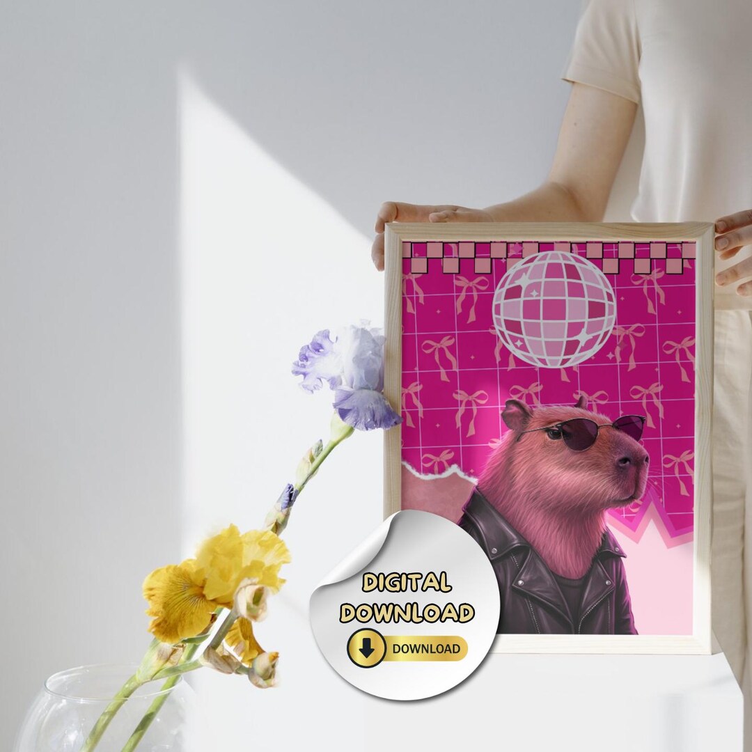 Wall Art Disco Capybara in Leather Jacket - Retro Pop Art Wall Decor ...