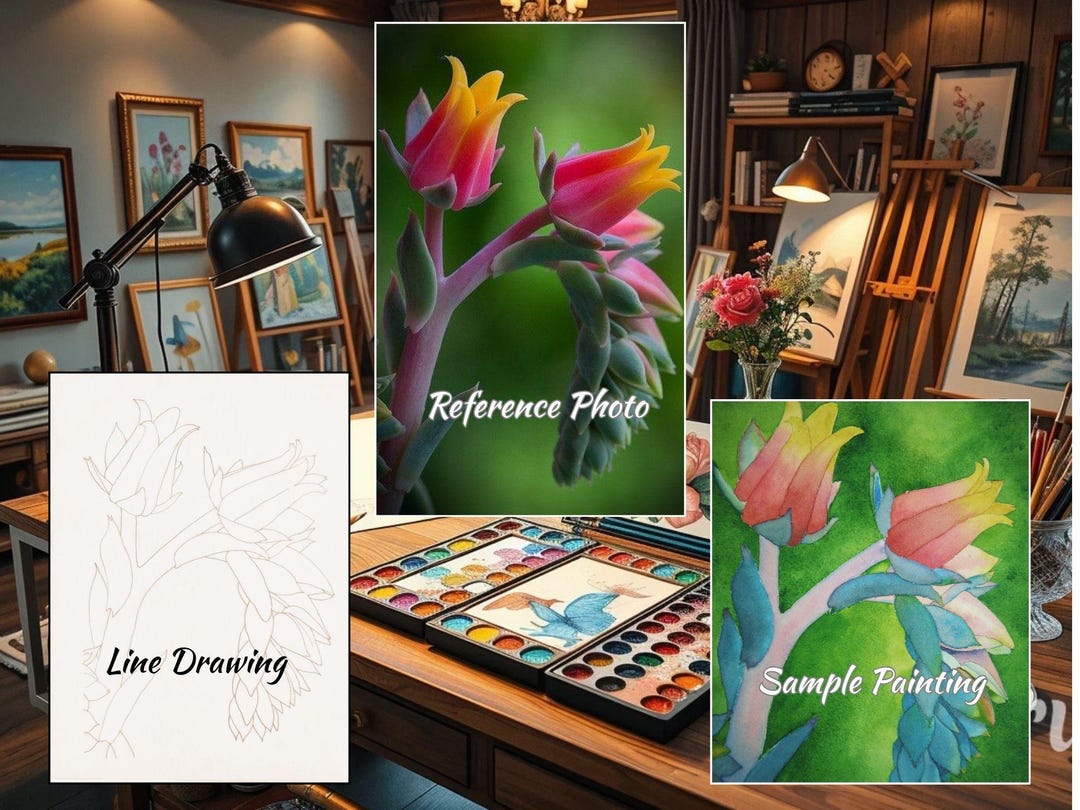 Watercolor Background Line Drawing for Tracing or Printing — Echeveria ...