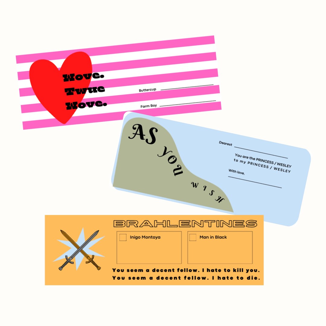 Princess Bride Valentine Cards: Printable 80s Movie Valentines (digital ...