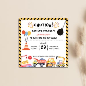 Boy's Bulldozer Birthday Party Invitation - Construction Theme ...