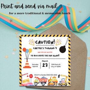 Boy's Bulldozer Birthday Party Invitation - Construction Theme ...