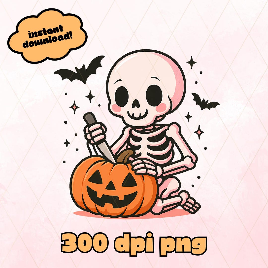 Cute Skeleton Carving Pumpkin PNG, Funny Halloween Sublimation Design ...