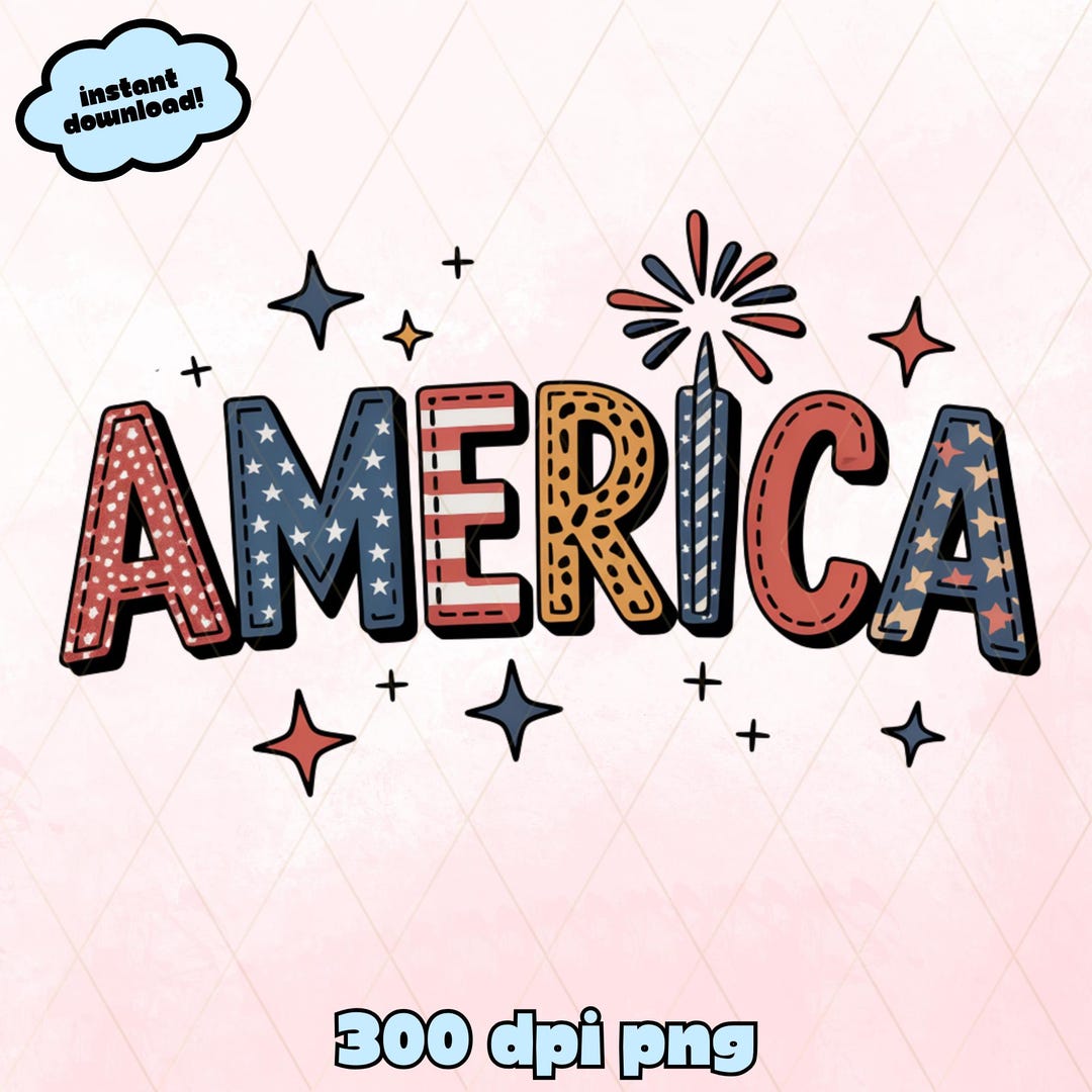 America Spellout PNG, Patriotic Clipart With Firework, 4th of July ...