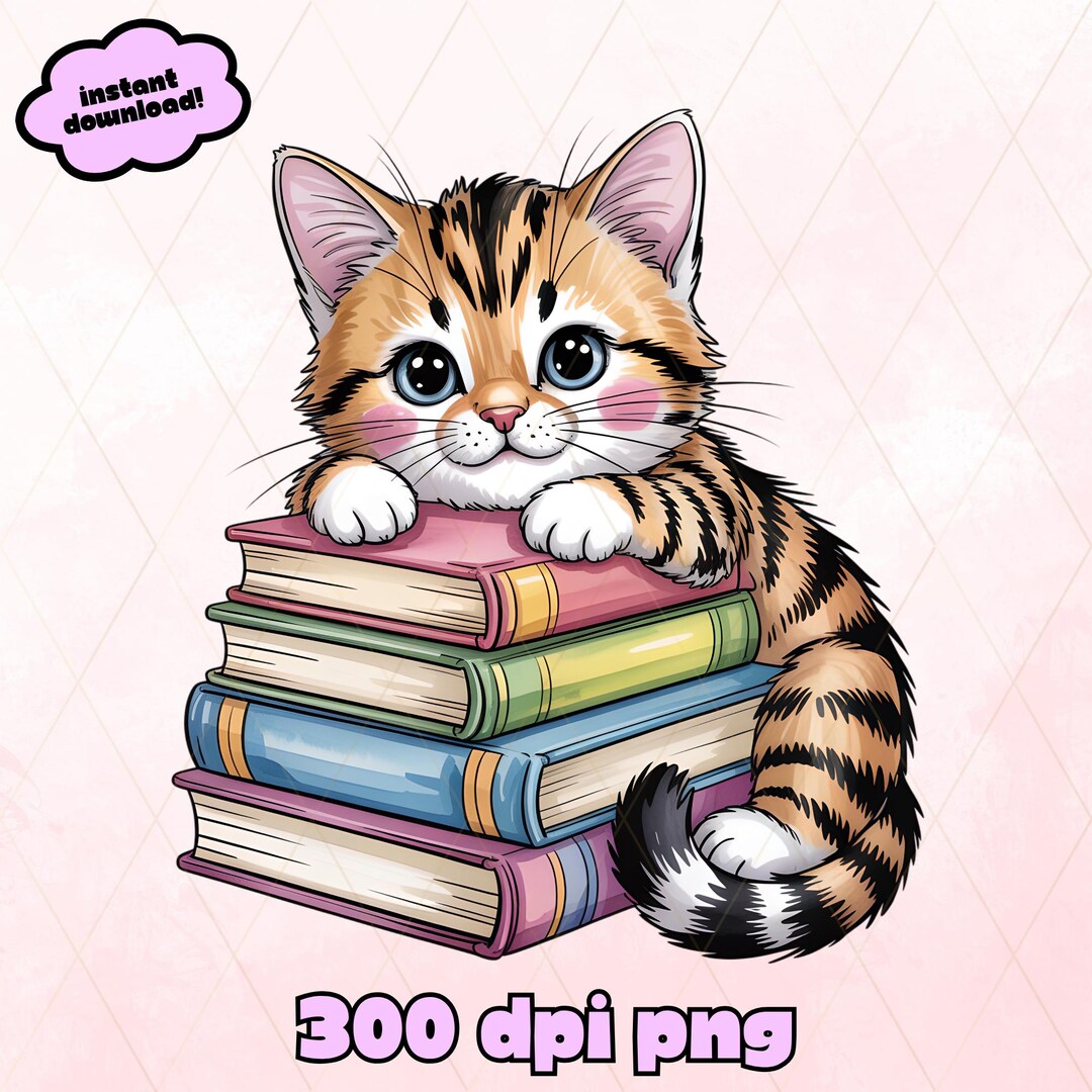 Cute Tabby Cat Reading Clipart PNG, Watercolor Book Lover Animal Design ...