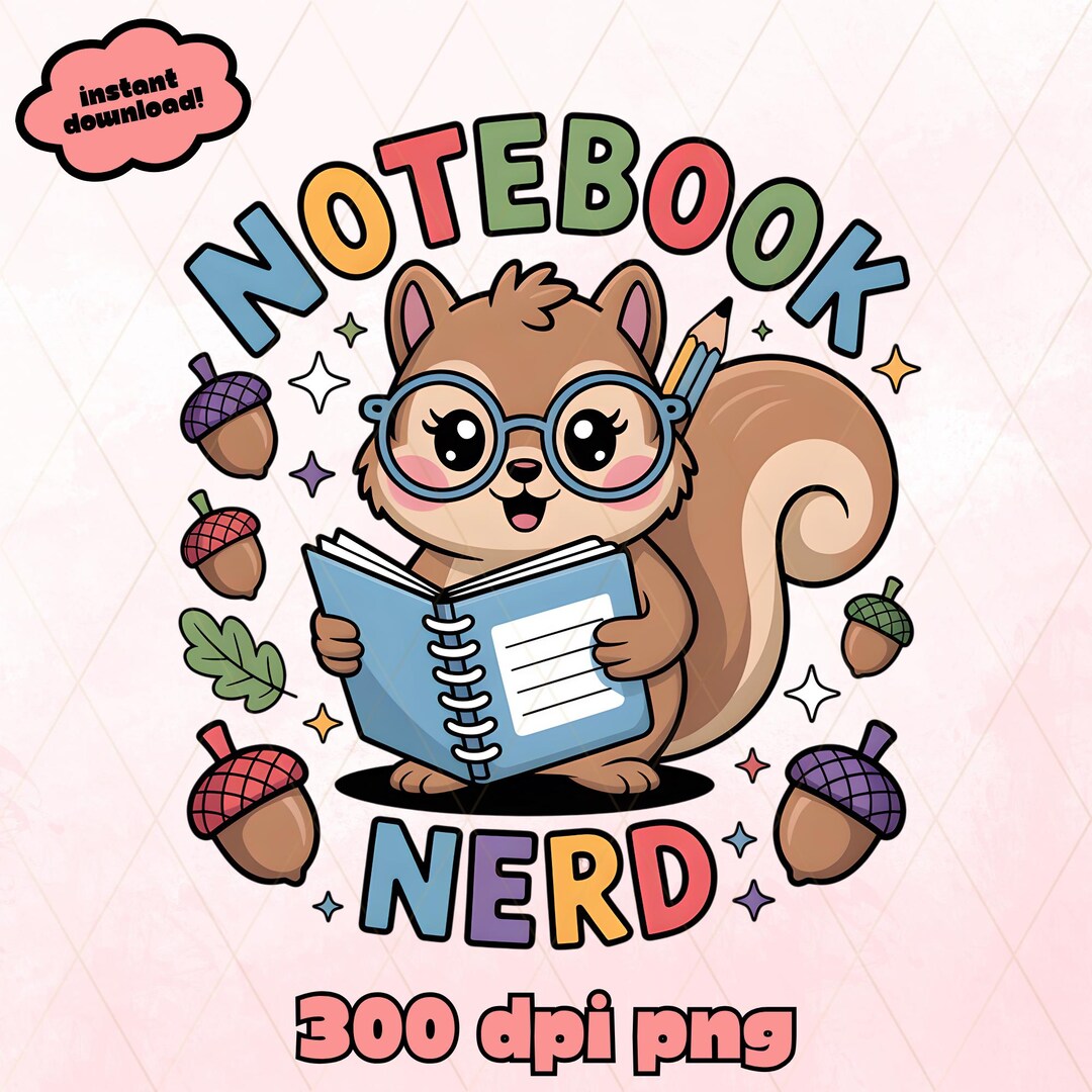 Notebook Nerd PNG, Cute Squirrel With Spiral Notebook and Glasses, Back ...