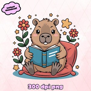Capybara Reading PNG, Cute Animal Holding Book Clipart, Soft Cozy ...