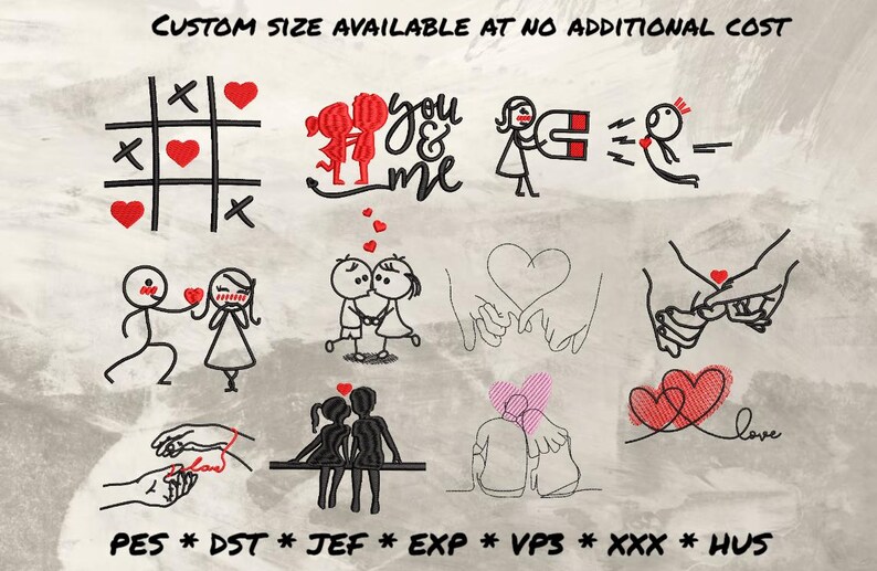 11 Couple Embroidery Designs Bundle | Love Stick Figures | Romantic ...
