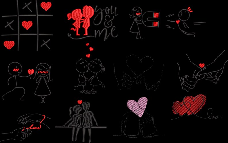 11 Couple Embroidery Designs Bundle | Love Stick Figures | Romantic ...