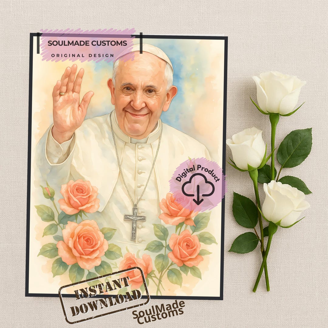 Pope Francis Floral Art Bundle | Set of 5 Catholic Watercolor Prints ...