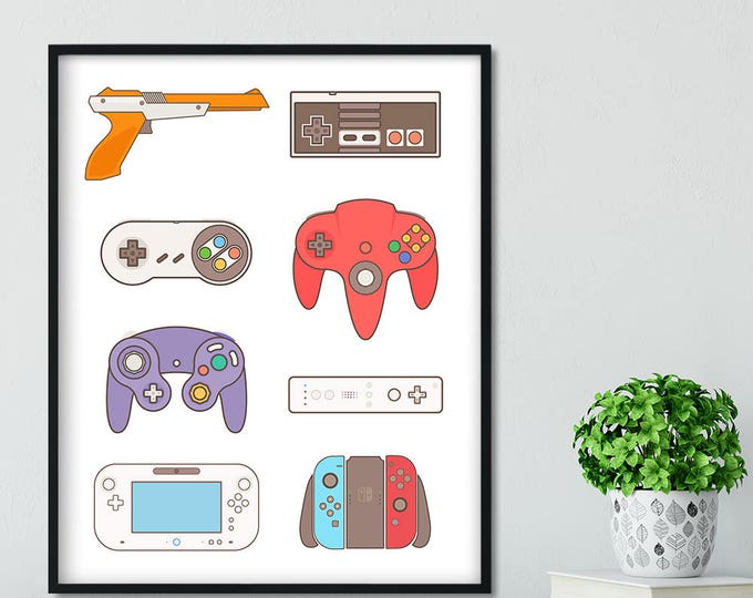 Nintendo Controllers Watercolor Art Print Set Video Game Art Series NES ...