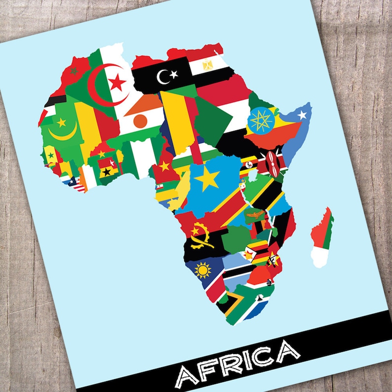 Africa Flag Map Art Print Colorful Africa Poster - Etsy
