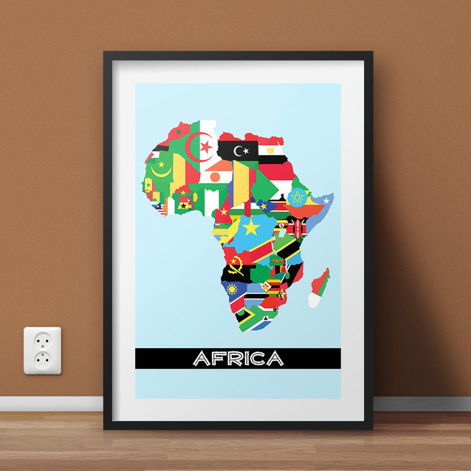 Africa Flag Map Art Print Colorful Africa Poster | Etsy