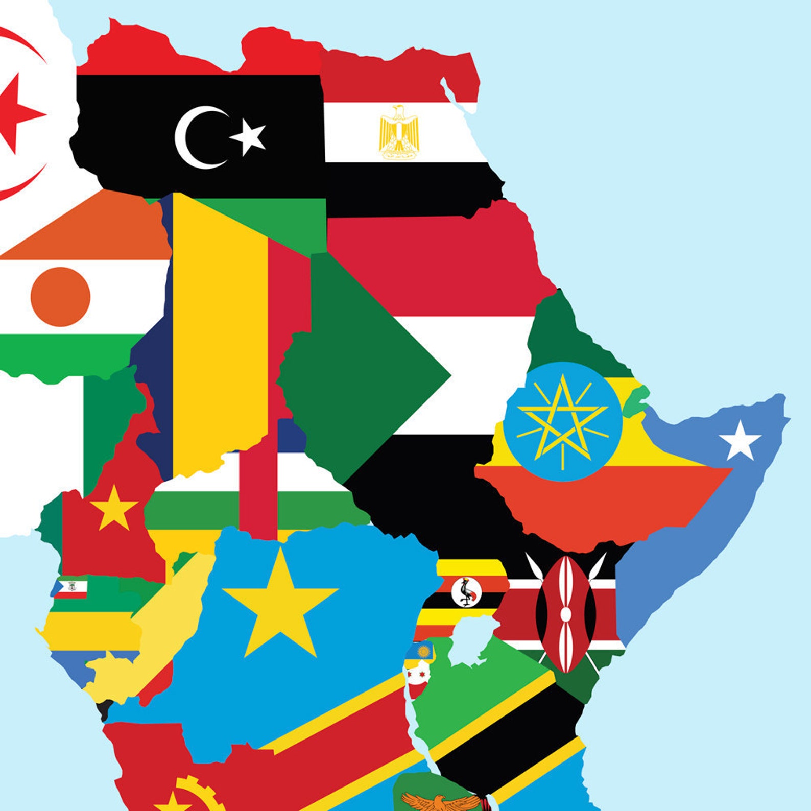 Africa Flag Map Art Print, Colorful Africa Poster, Housewarming Africa ...
