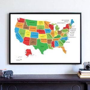 USA Map Print With State Capitals Wall Decor Poster (multiple Colors ...