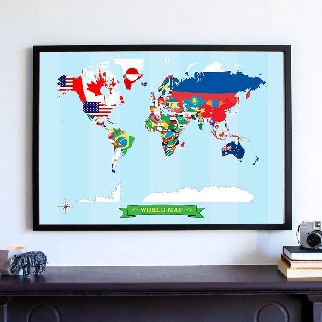 Explore the World Map With Country Flags, Perfect Wanderlust Wall Art ...