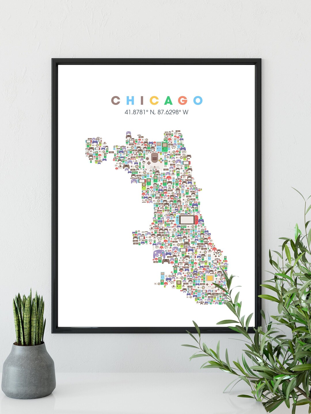 Chicago Video Game Decor: Unique City Neighborhood Map Wall Art Made ...