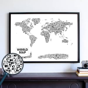 Polaroid Camera Print, Retro Camera World Map Poster, Photographer Gift ...