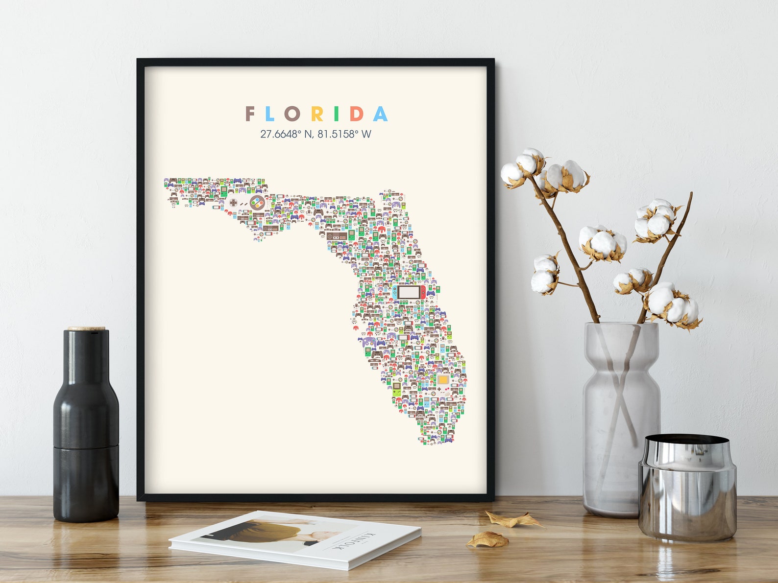 FLORIDA Game Room Decor Map Video Game Art Florida Wall | Etsy