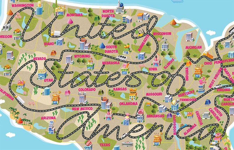 Cute Kids Room Decor USA Map, Nursery Map, United States of America ...