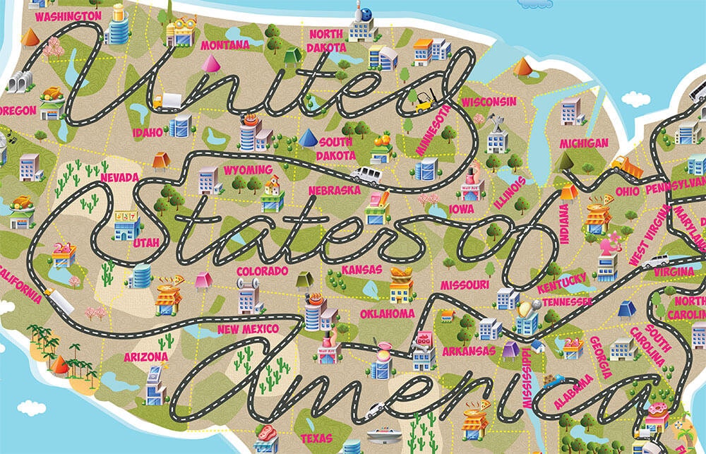 Cute Kids Room Decor USA Map, Nursery Map, United States of America ...
