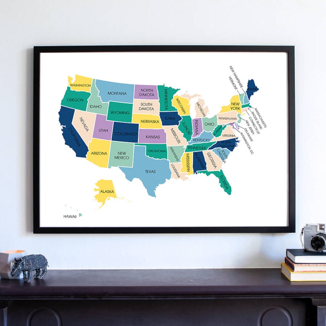US States Wall Art Print Travel Map USA Map States Dorm - Etsy