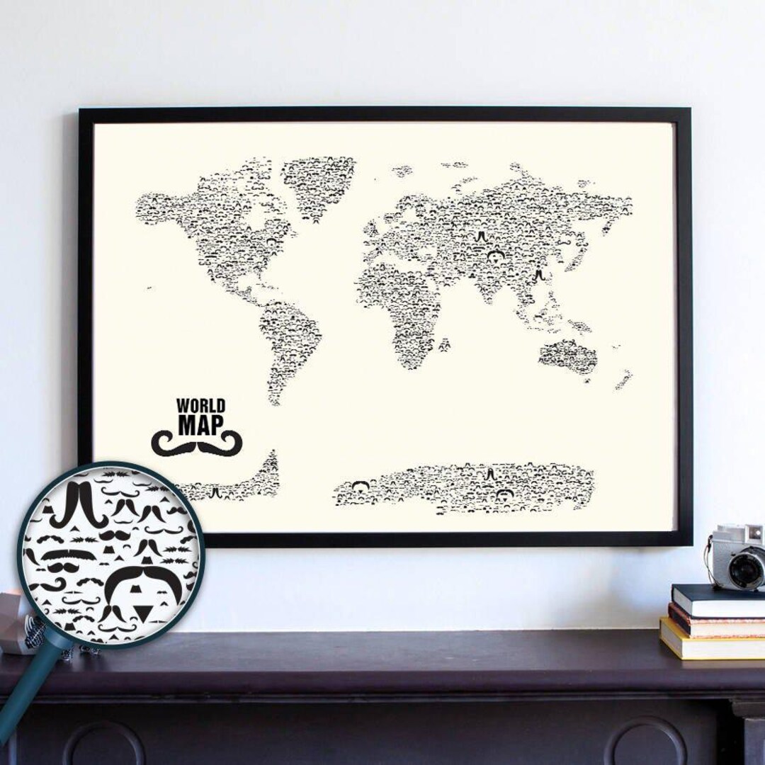 Explore the World Map With Moustache Styles - the Perfect Wall Art ...