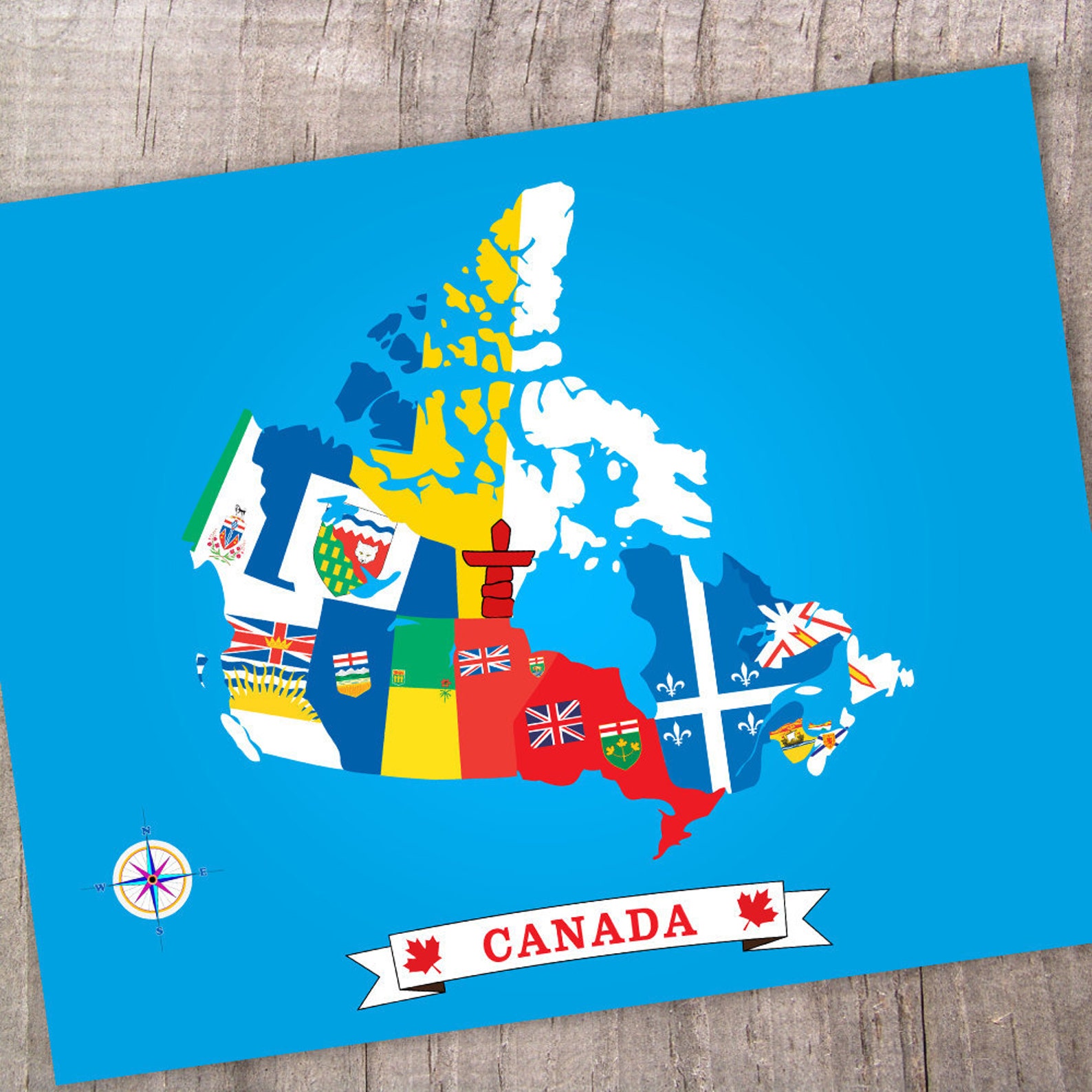 Canada Flag Map Canadian Flag Poster Flags of Canada Map of - Etsy