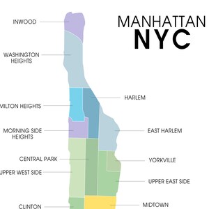 Manhattan Map Neighborhood Art Print, New York City Poster, NYC Map ...