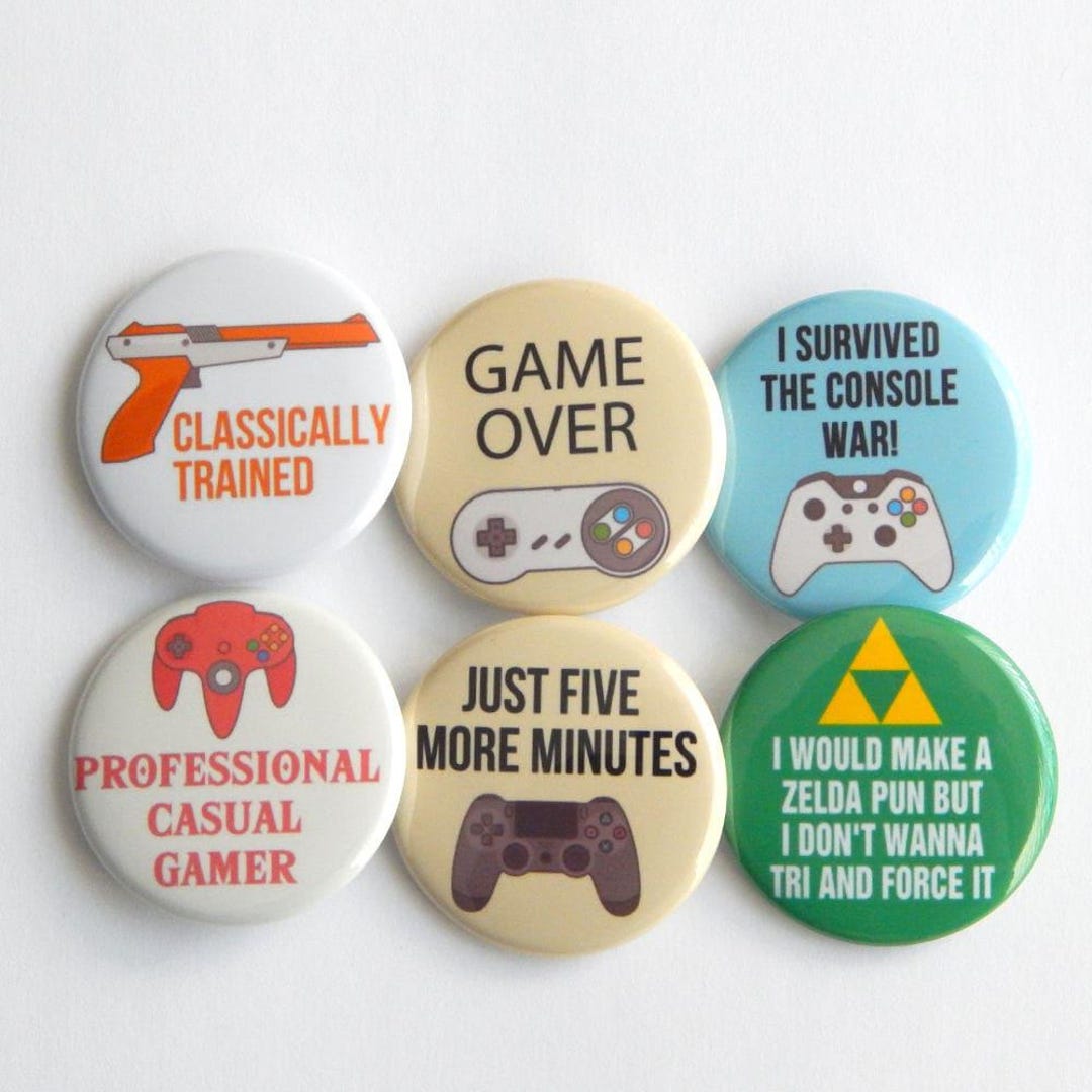Retro Video Game Pins & Magnets: Backpack, Jacket, and Fridge Set 6 Pcs ...