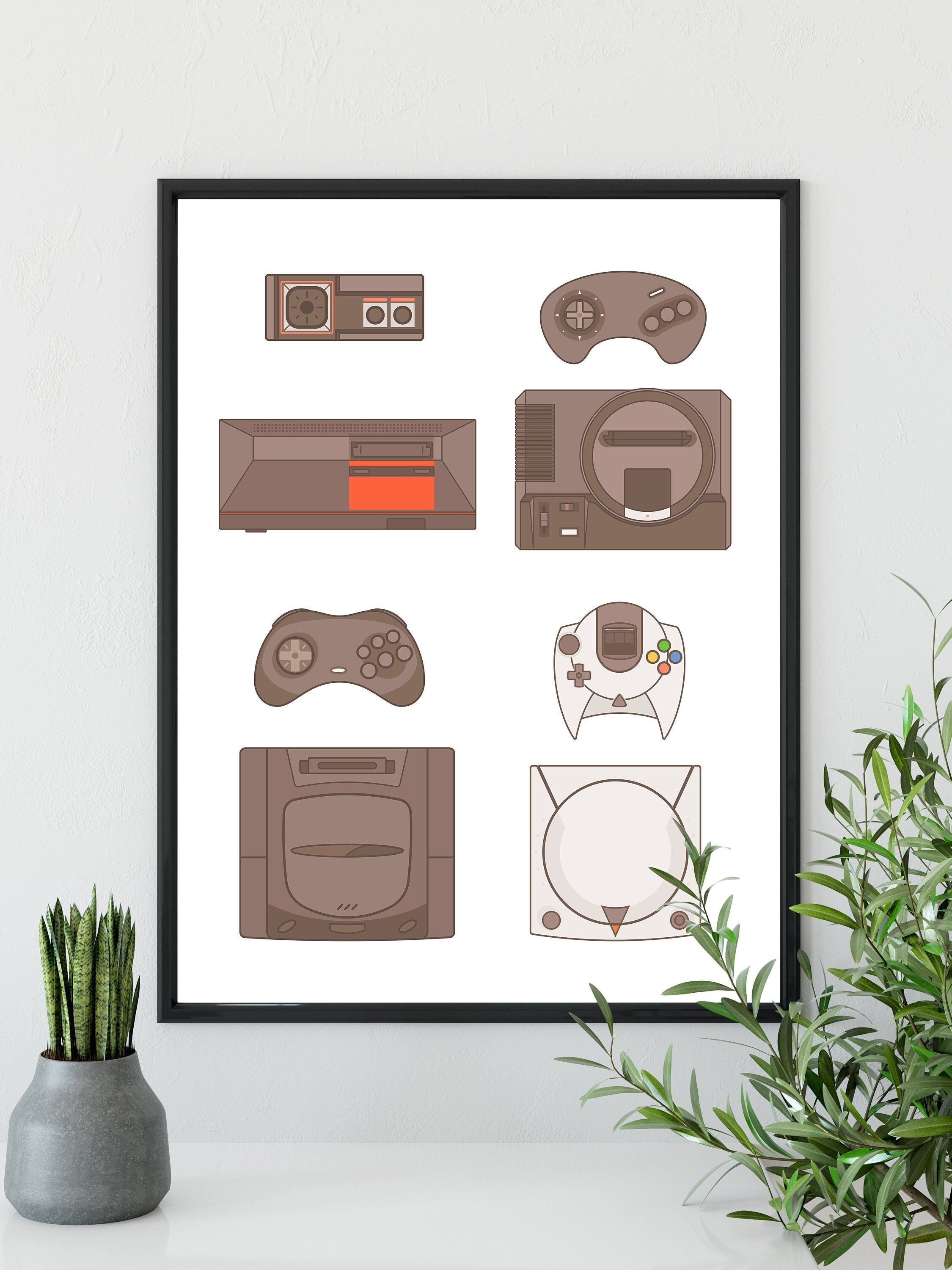 Retro Video Game Consoles Poster, Vintage Gamer Wall Art, Man Cave ...