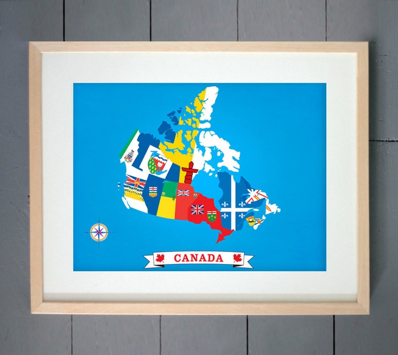 Canada Flag Map, Canadian Flag Poster, Flags of Canada, Map of Canada ...