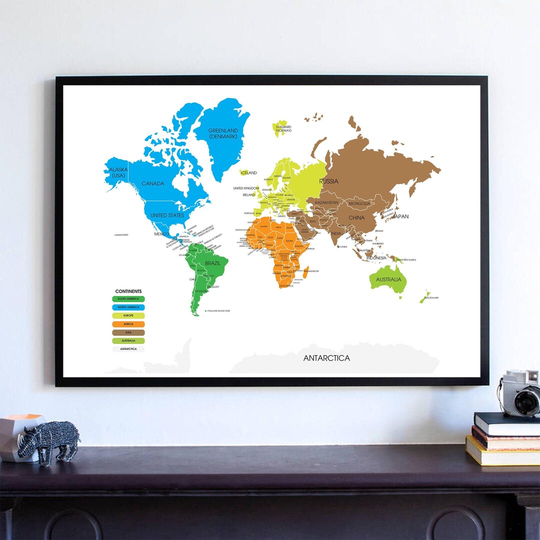 Explore the World With a Labeled Continents World Map: Perfect Wall Art ...