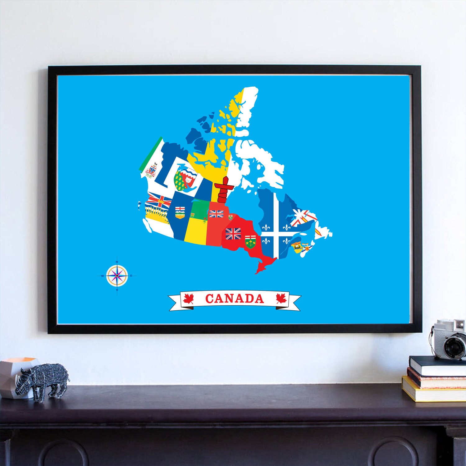 Canada Flag Map Canadian Flag Poster Flags of Canada Map of - Etsy
