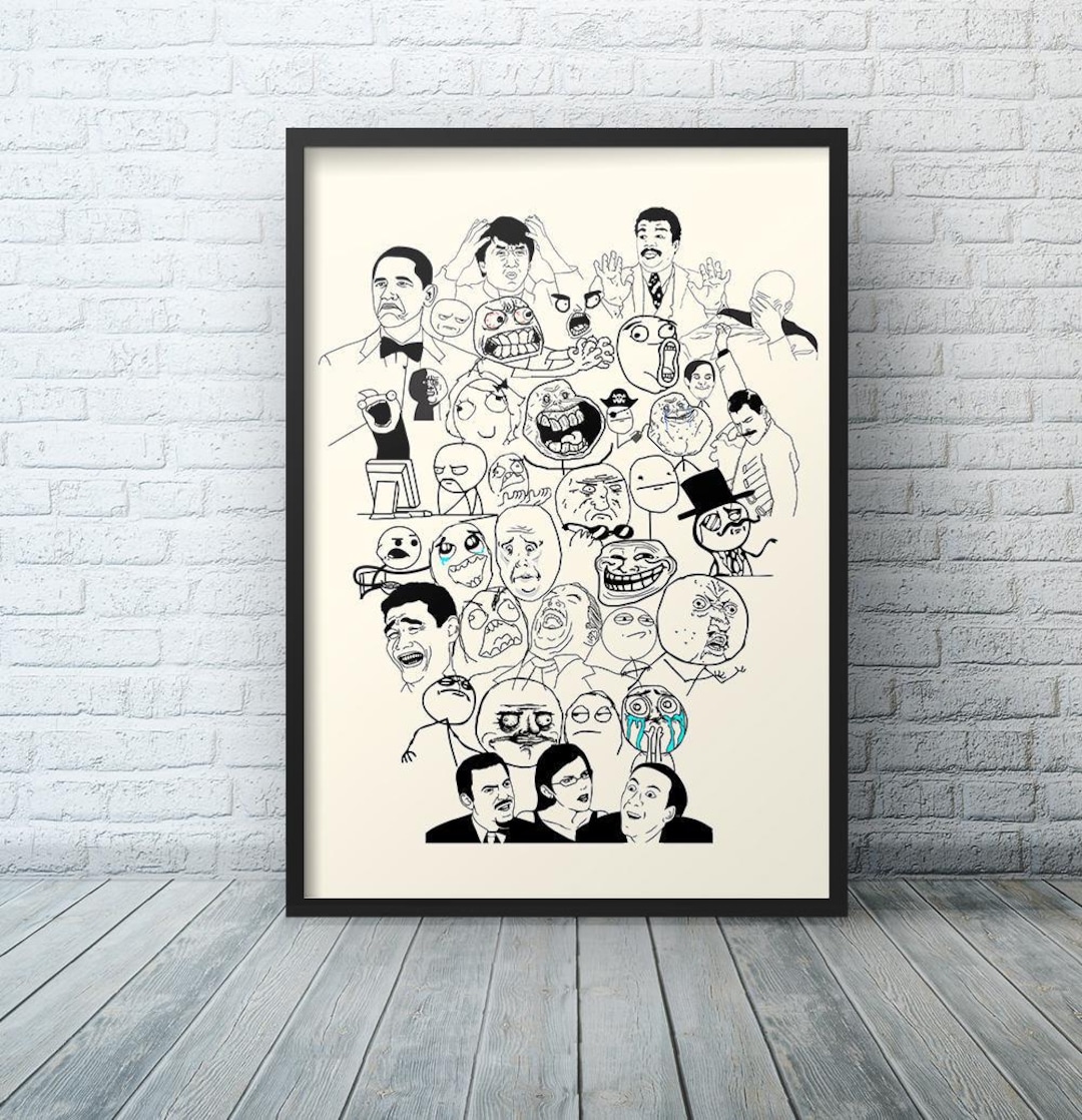 Retro Funny Rage Faces Meme Poster: Unique Funny Art Print for Man Cave ...