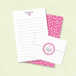 Personalized Girl's Letter Writing Set, Cute Heart and Polka Dots Lined ...