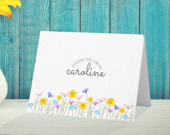 Pack of 10 Wild Flowers Floral Garden Flat or Folded Thank You / Note ...