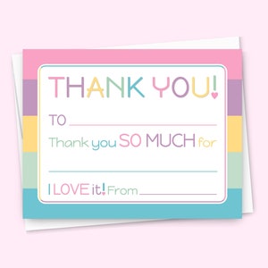 Kids Fill in the Blank Thank You Cards for Girls Thank You Note Cards ...