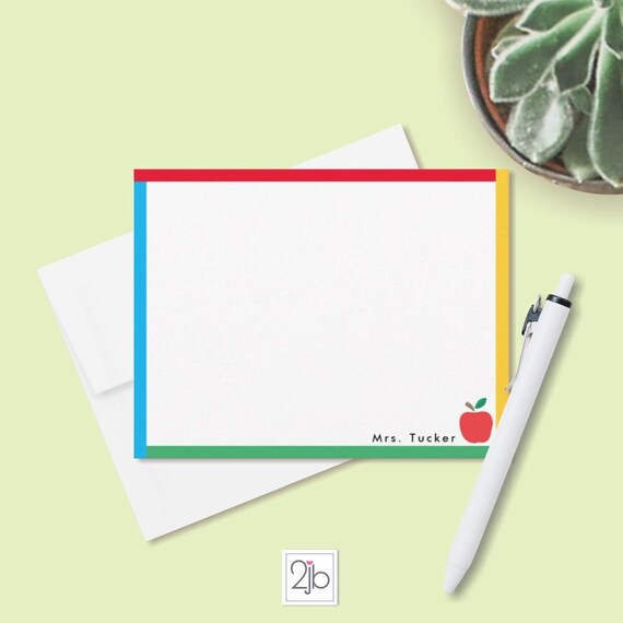 Teacher Note Card Set, Personalized Teacher Stationery Gift, colorful ...