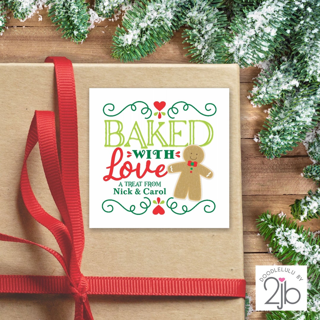 Personalized Baked With Love Christmas Gift Tag or Sticker, Cookie Swap ...