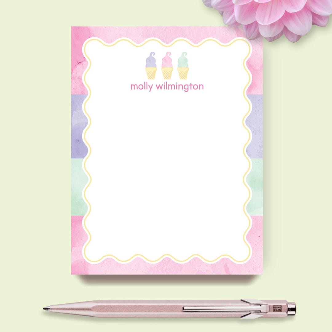 Personalized Ice Cream Notepad: Watercolor Scallop Stationery Gift for ...
