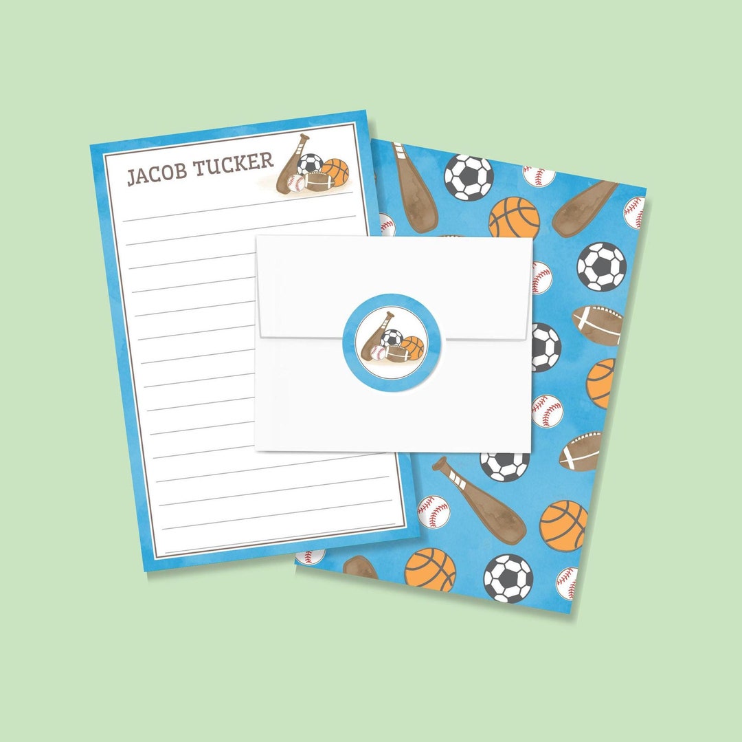 Sports Letter Writing Stationary Set, Boys Kids Lined Paper With ...