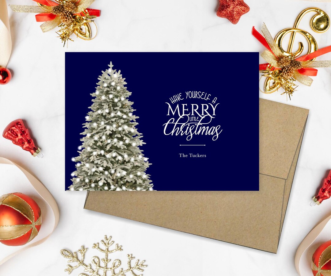 Personalized Christmas Cards With Envelopes, Watercolor Christmas Tree ...