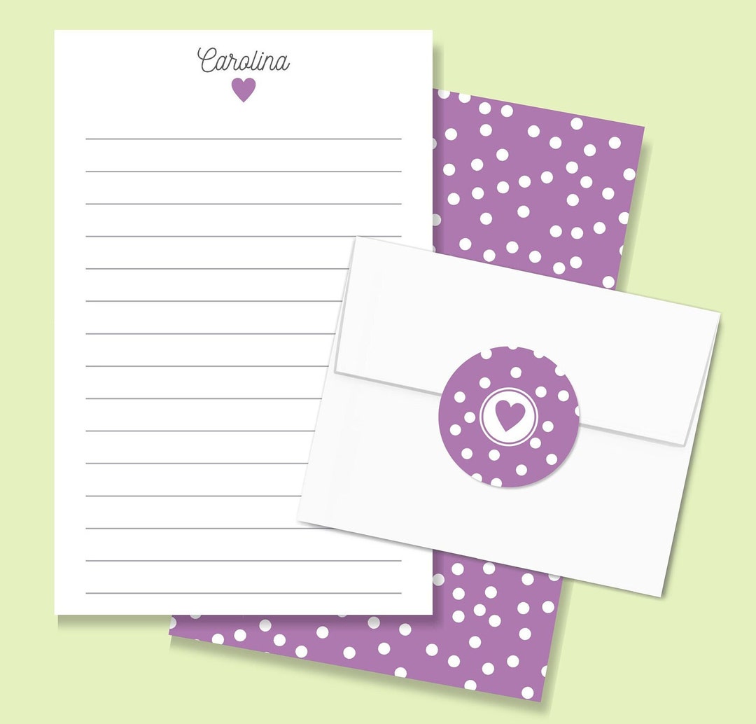 Personalized Girl's Letter Writing Set With Lined Paper & Stickers for ...