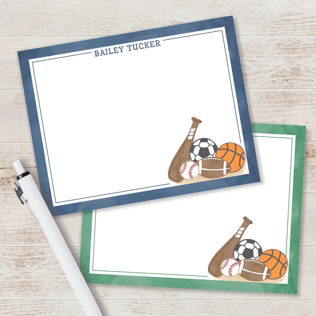 Personalized Sports Stationery Set for Kids Note Cards & Envelopes ...