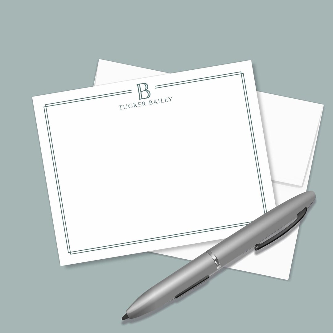 Personalized Men's Initial Note Cards, Monogram Stationery Set, Men's ...