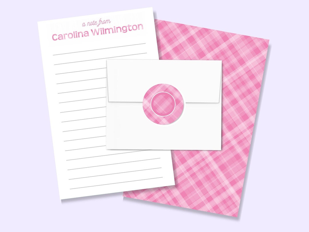 Personalized Letter Writing Set of Lined Paper Sheets Plaid Stationery ...